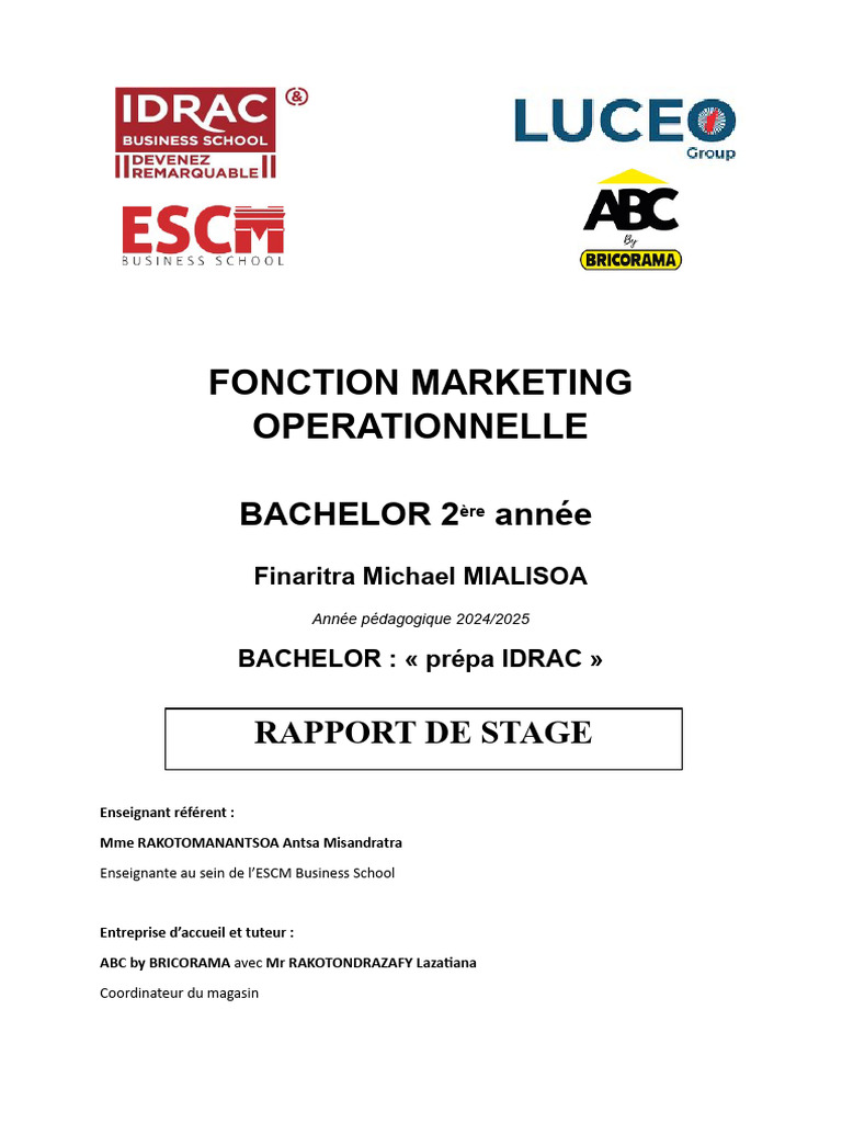 Rapport de stage chez ABC by Bricorama | PDF | Commercialisation ...