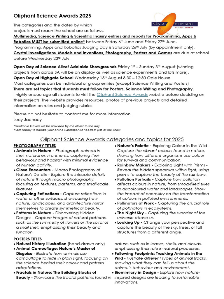Oliphant Science Awards 2025 Details | PDF | Scientific Method | Pattern
