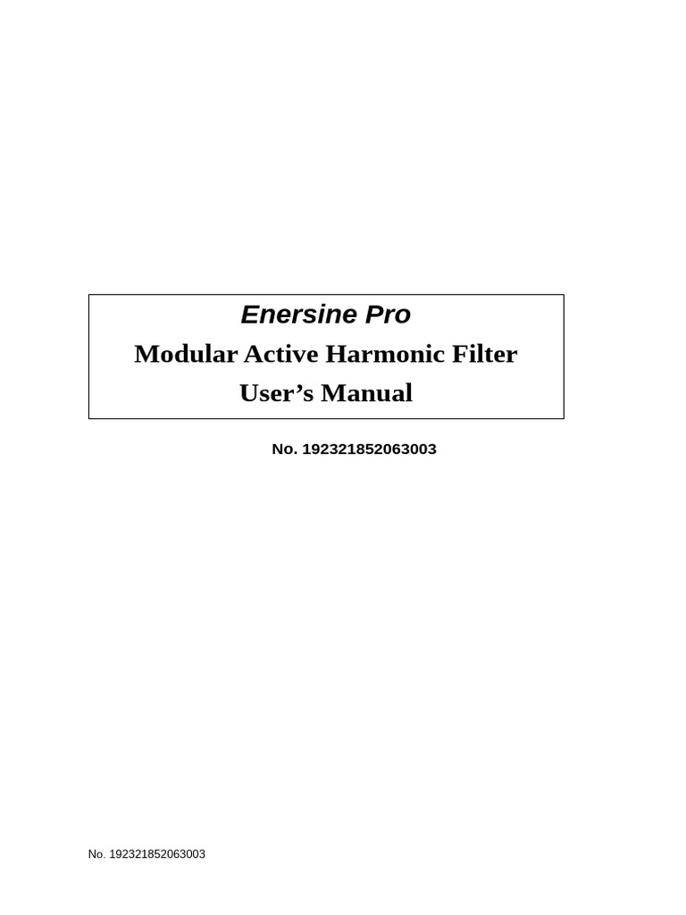 Enersine Pro Modular Active Harmonic Filter User's Manual ...