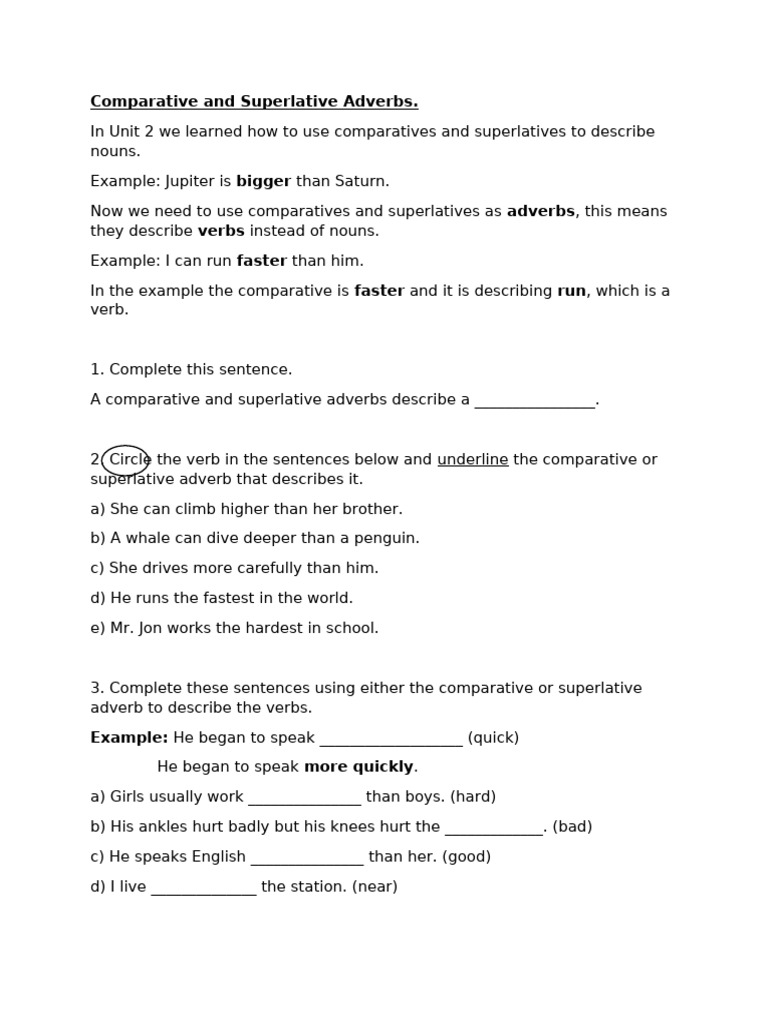 Comparative and Superlative Adverbs | PDF | Adjective | Adverb
