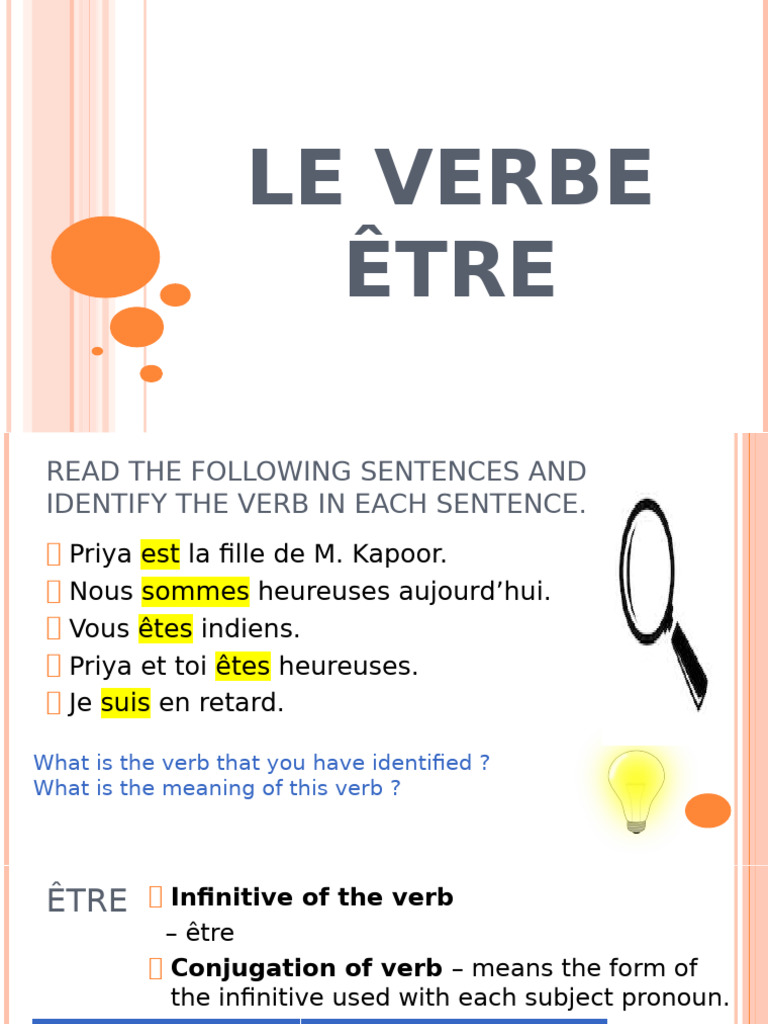 Le Verbe Etre - PPT | PDF