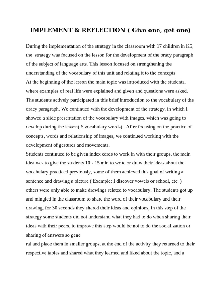 Implement Reflection (Give One, Get One) | PDF | Vocabulary | Human ...