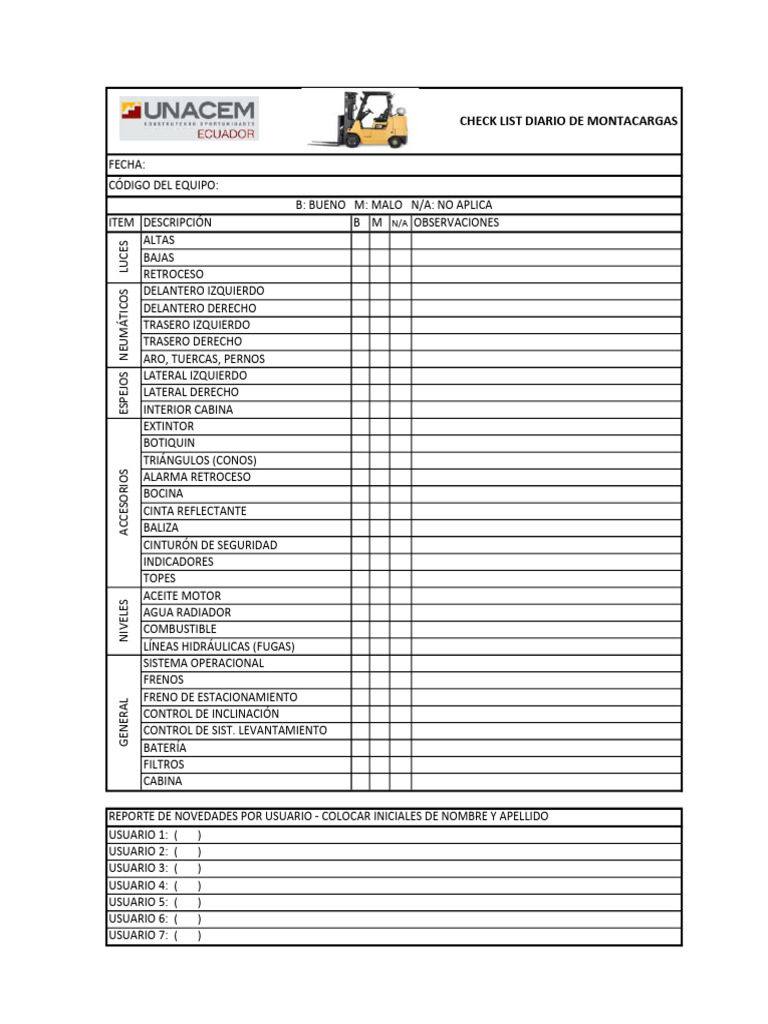 Check List Montacargas | PDF