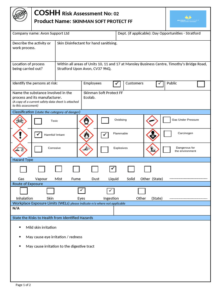 COSHH Skinman Soft Protect FF | PDF | Toxicity | Personal Protective ...