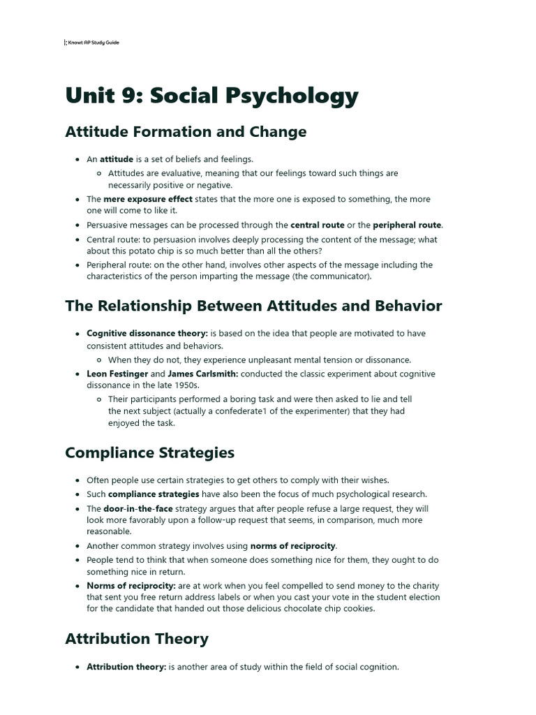 Unit 9 - Social Psychology | PDF | Attitude (Psychology) | Social ...