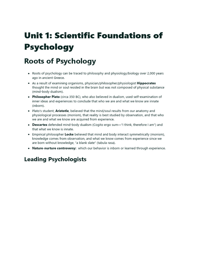 Unit 1 - Scientific Foundations of Psychology | PDF | Psychology ...