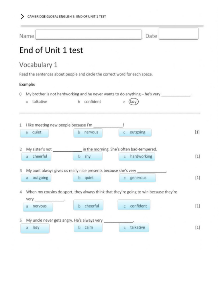 End of Unit 1 Stage 5 | PDF