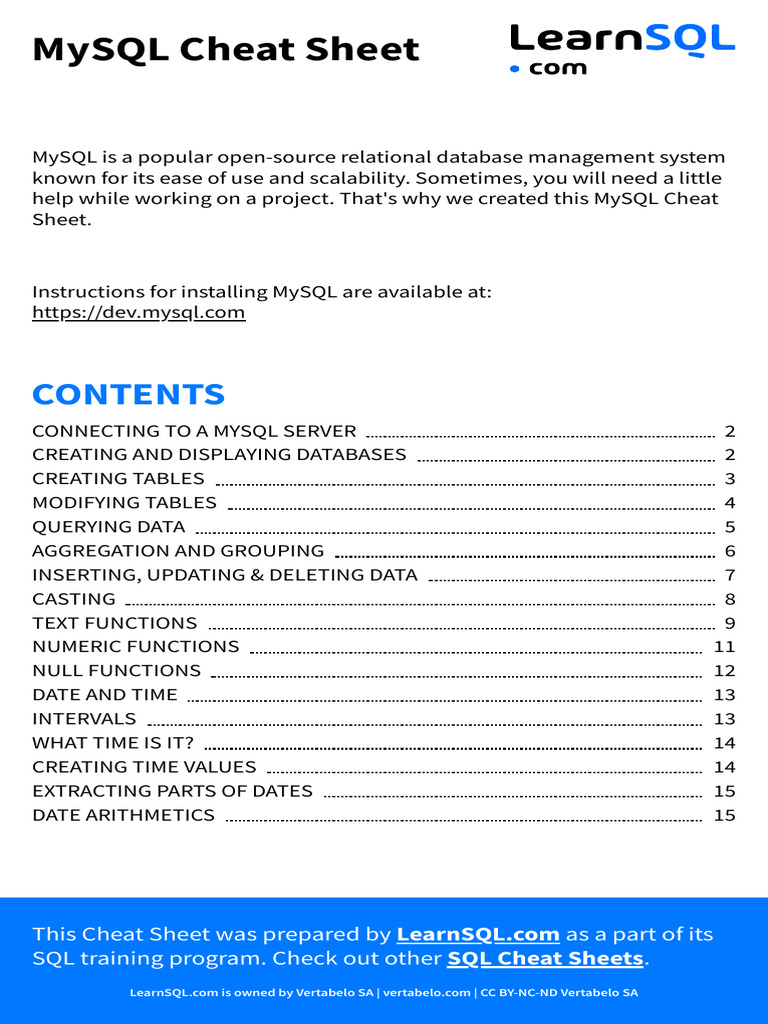 Mysql Cheat Sheemobile PDF | PDF | Databases | Table (Database)