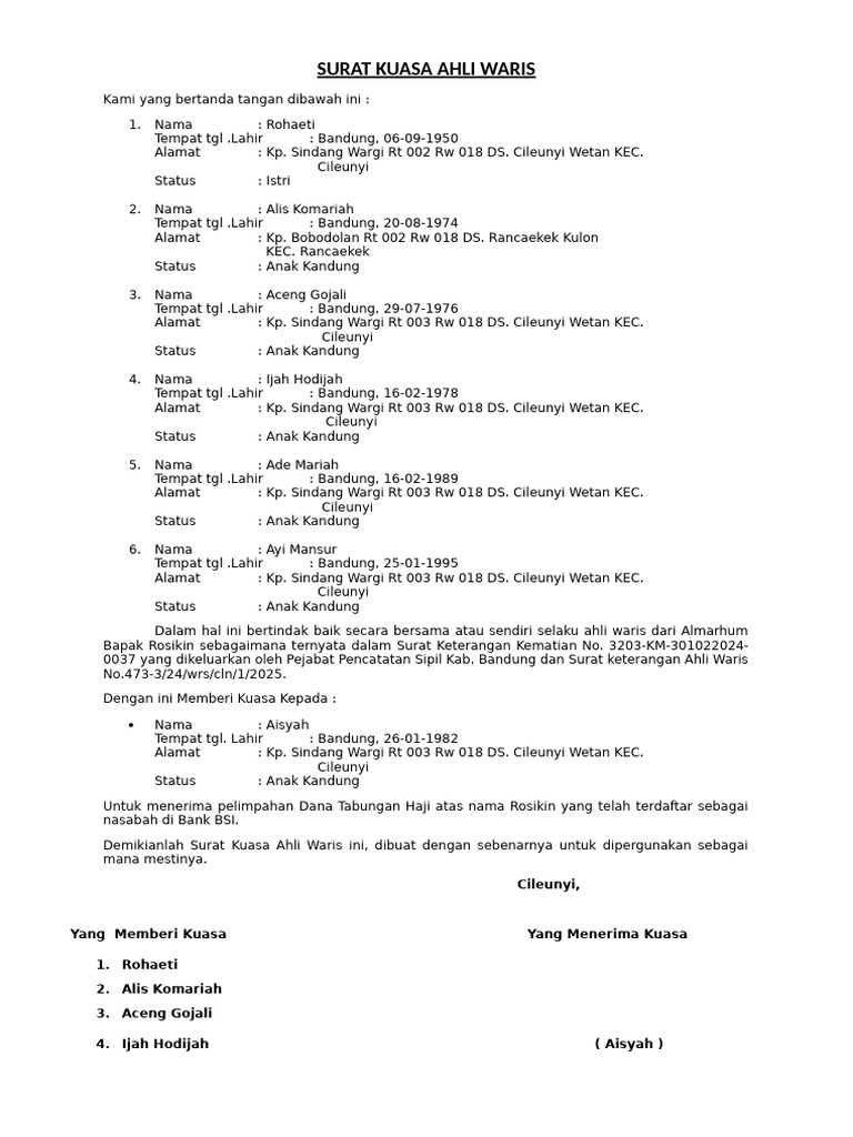 SURAT KUASA AHLI WARIS 1 | PDF