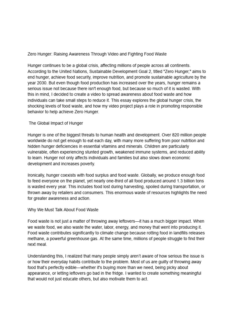 Humanities Zero Hunger Essay Dominic | PDF | Hunger | Natural Environment