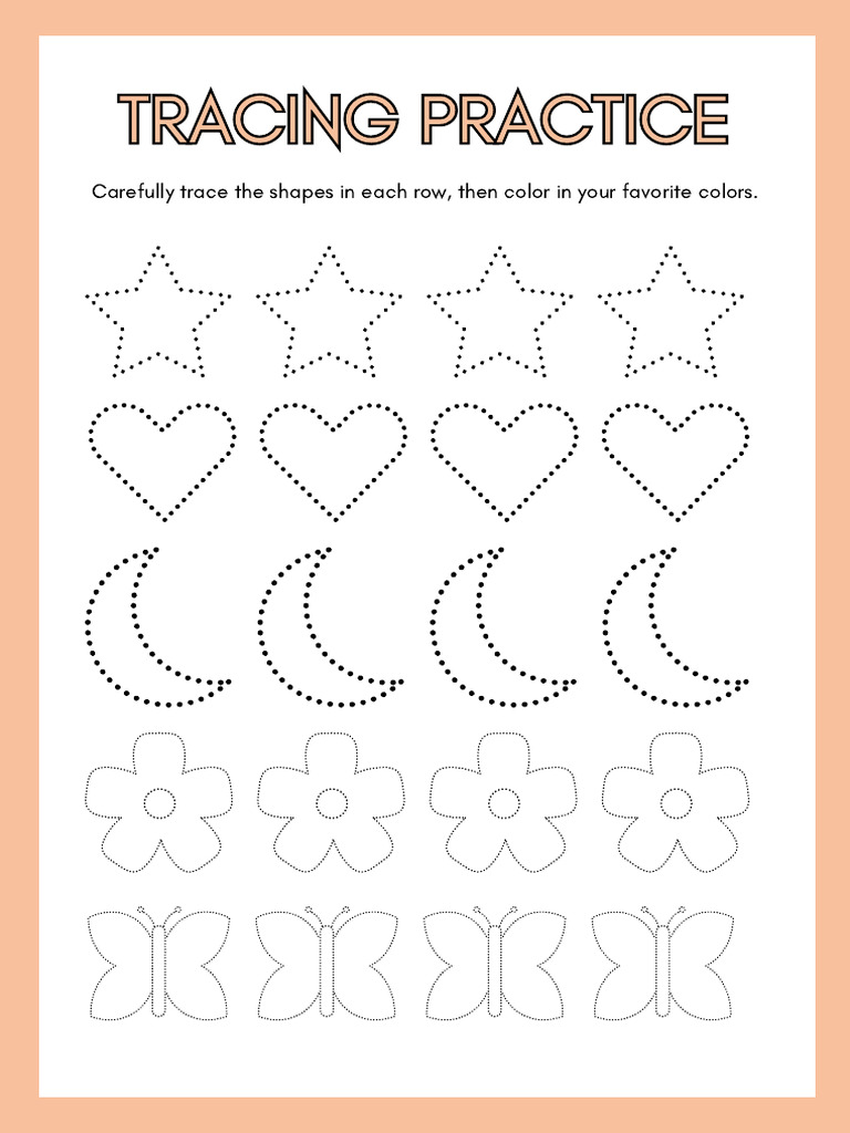 Tracing Practice Shapes Worksheet in Orange Bold Style | PDF