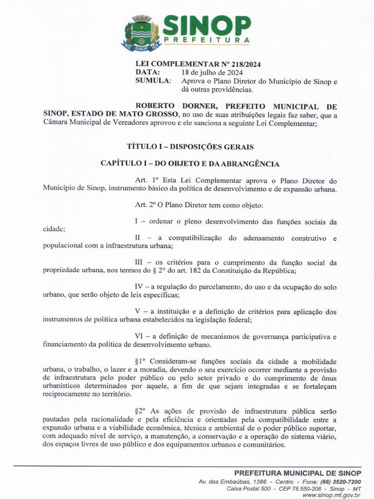 Lei Complementar 218 - Plano Diretor19072024 | PDF