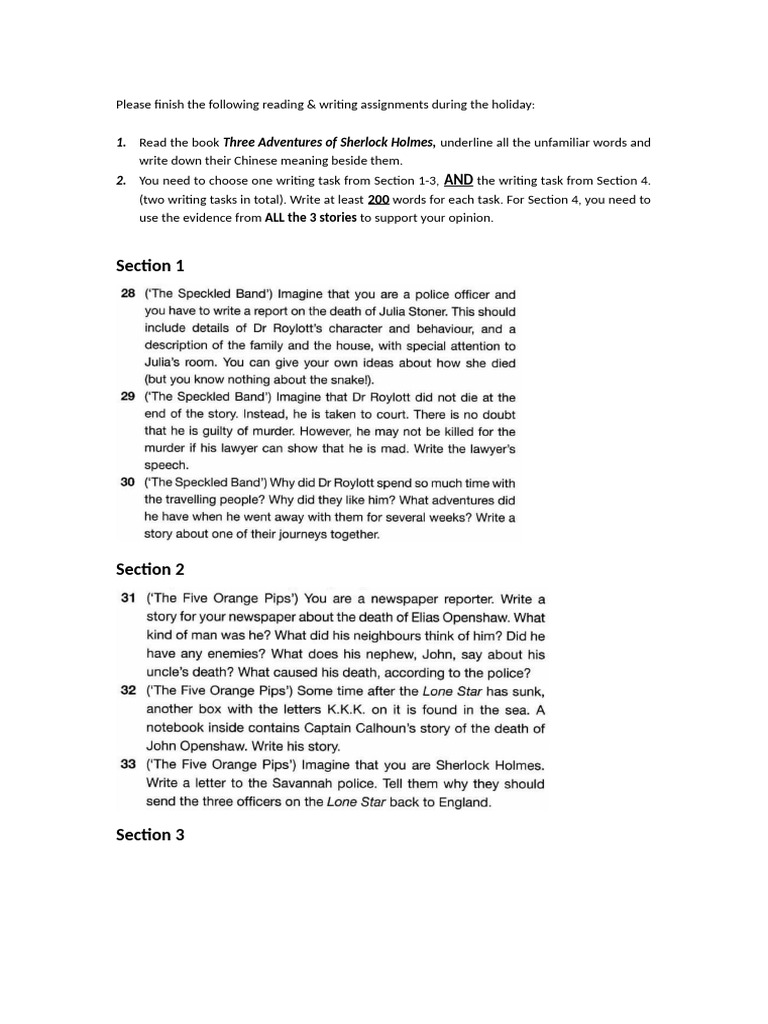 National Holiday Homework - Reading | PDF