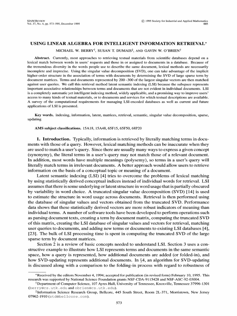 Using Linear Algebra For Intelligent Information Retrieval | PDF | Algebra | Linear Algebra