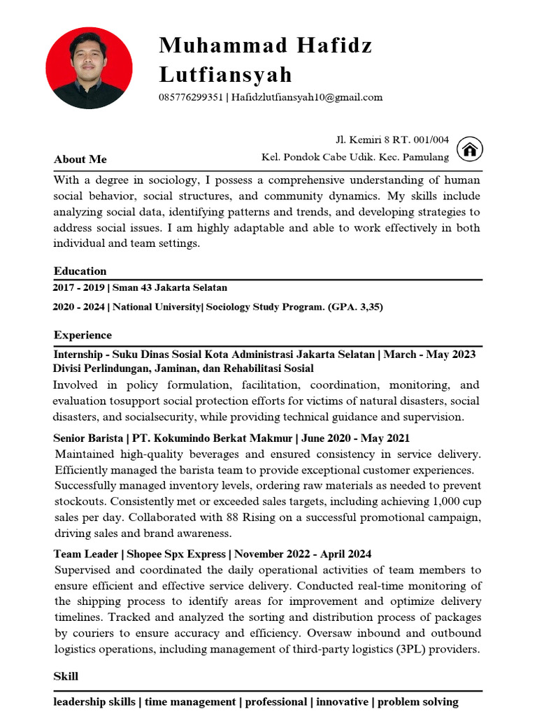 CV Muhammad Hafidz Lutfiansyah | PDF