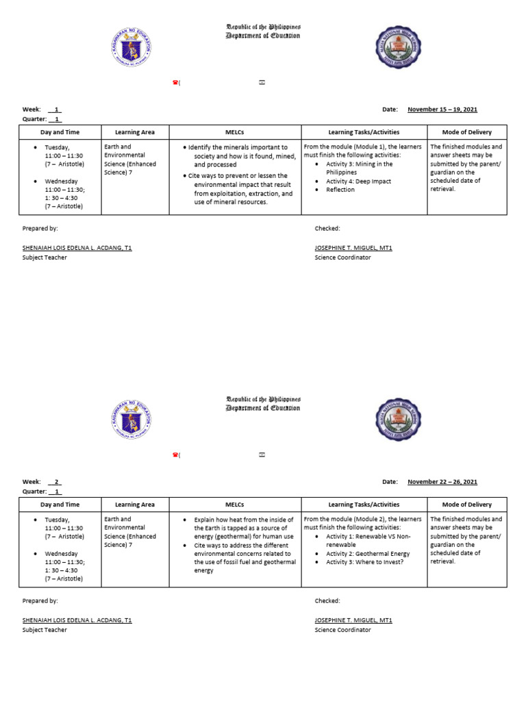 Enhanced Science Final WHLP Q2 Sy 21 22 | PDF | Earth Sciences ...