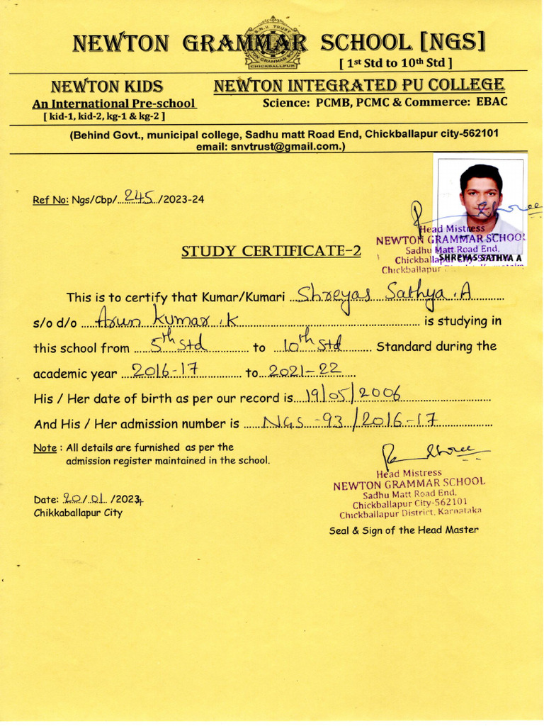 Class 5-10 Study Certificate | PDF
