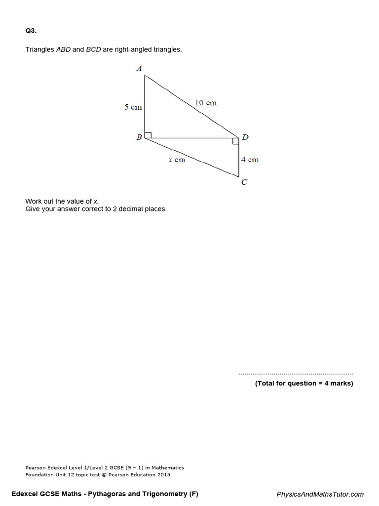 GCSE Trigonometry and Pythagoras Test | PDF | Trigonometry | Elementary ...