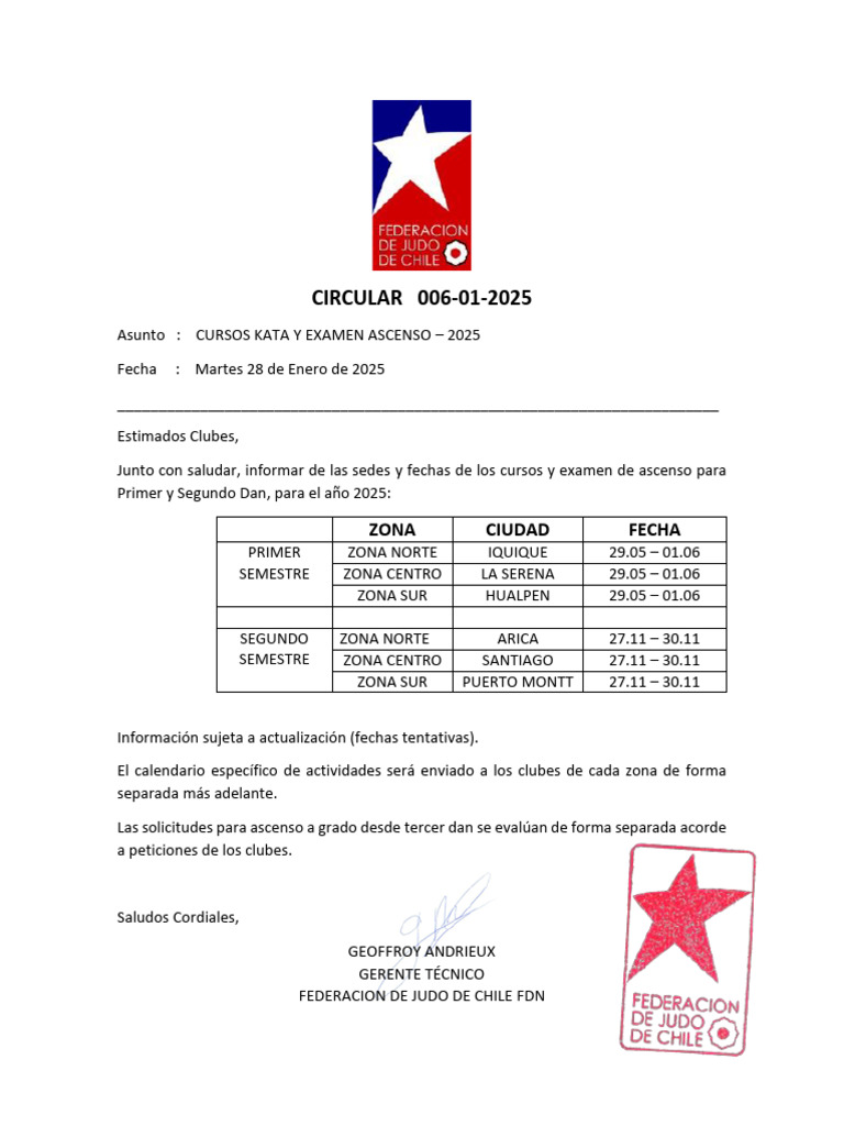 Circular 006-01-2025 Cursos Kata y Examen Ascenso - 2025 | PDF