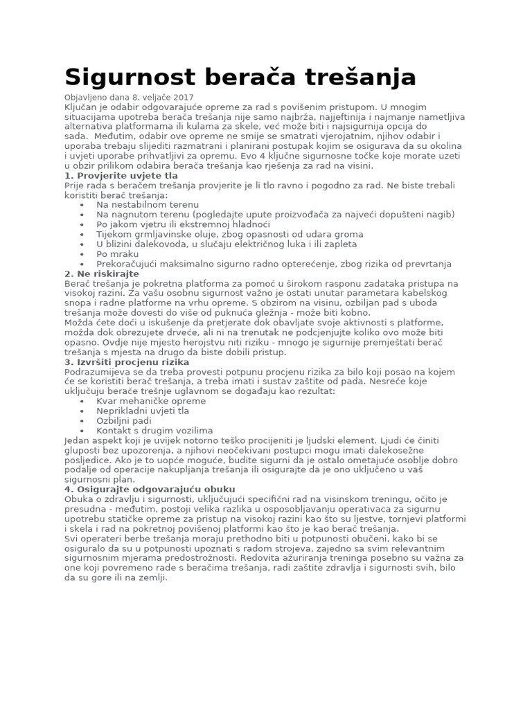 Sigurnost Podizne Platforme | PDF