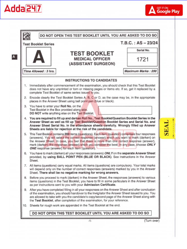 OPSC Medical Officer Asst Surgeon 2023 24 PYQ | PDF