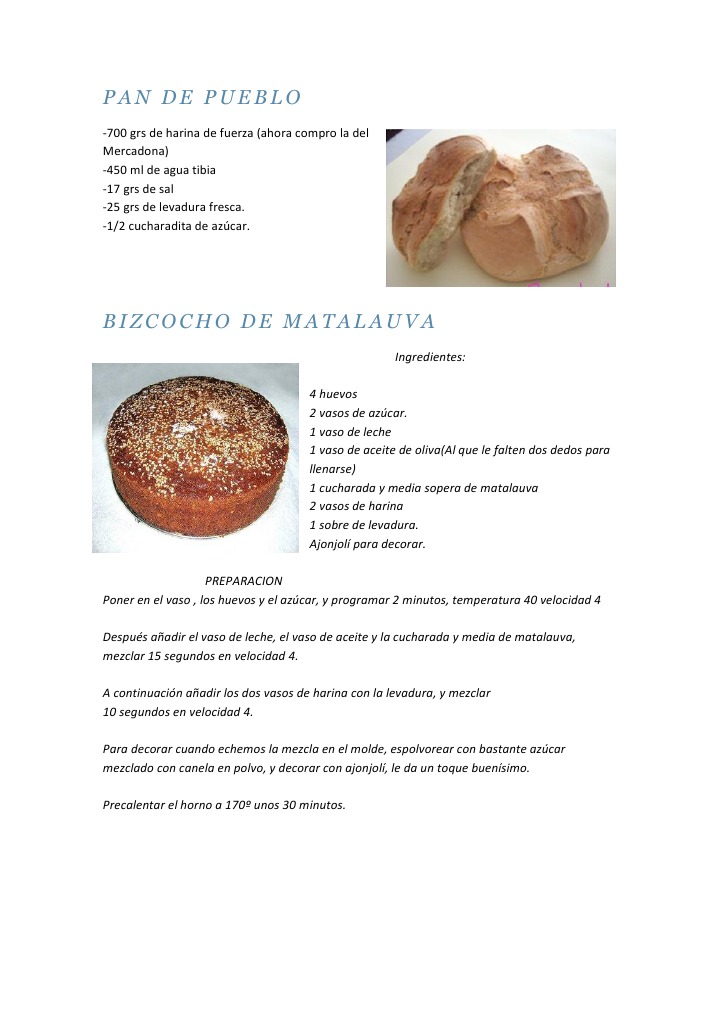 Recetas de Pan, Bizcocho y Roscos | PDF