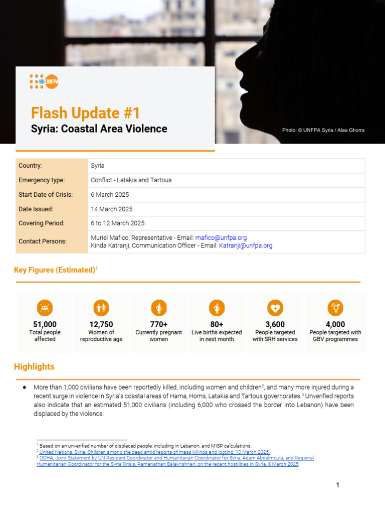 UNFPA Syria Flash Update #1 Coastal Violence | PDF | Humanitarian Aid ...
