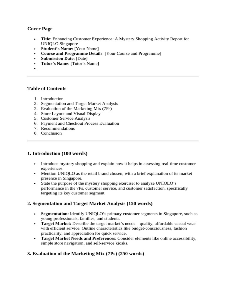 Uniqlo Singapore Mystery Shopping Assignment | PDF | Market Segmentation | Point Of Sale