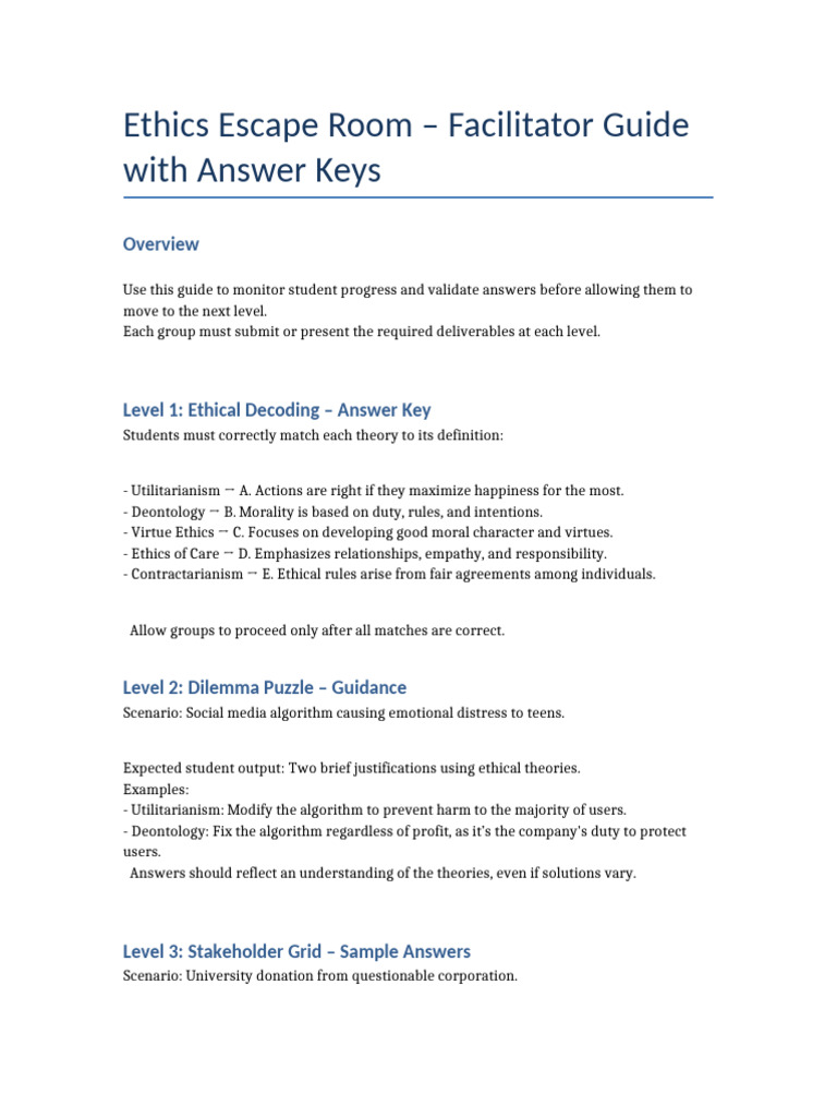 Ethics Escape Facilitator Guide | PDF
