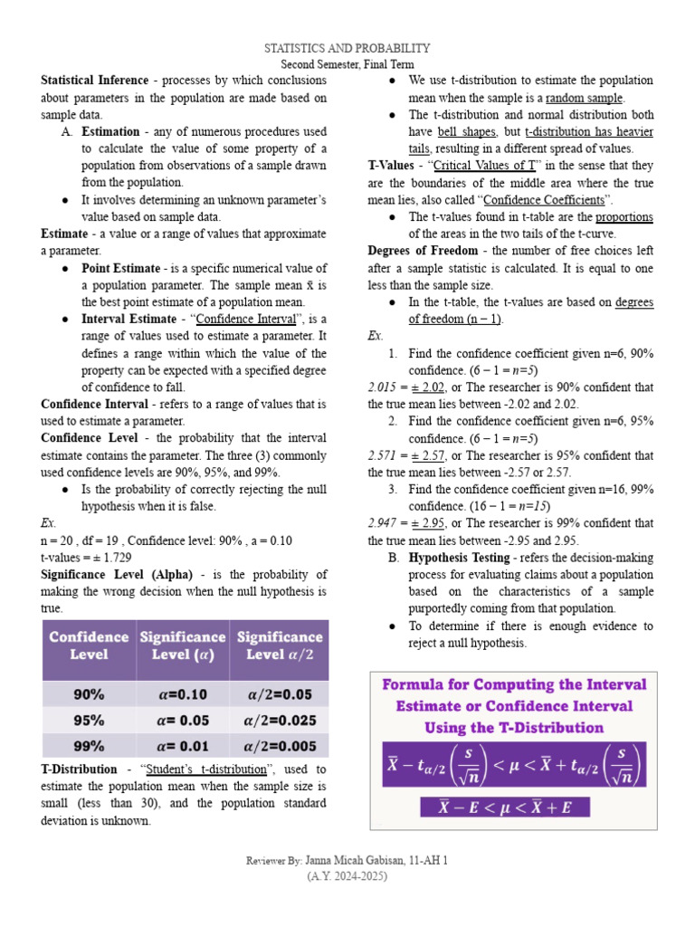 Statistics and Probability Second Semester Final Term | PDF ...
