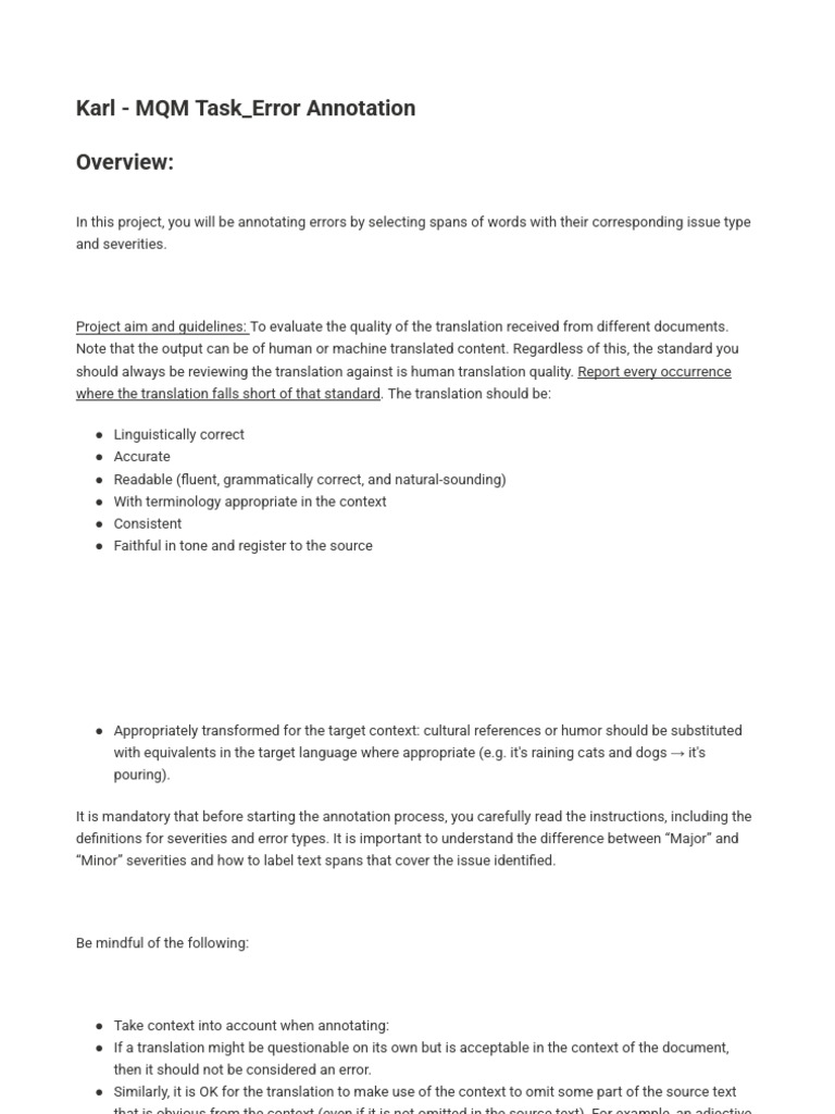 Karl - MQM Task - Error Annotation | PDF | Translations | English Language