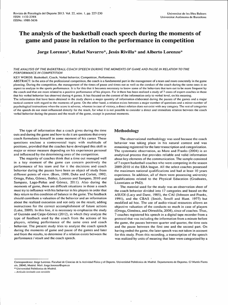 The Analysis of The Basketball Coach Speech During The Moments of | PDF ...