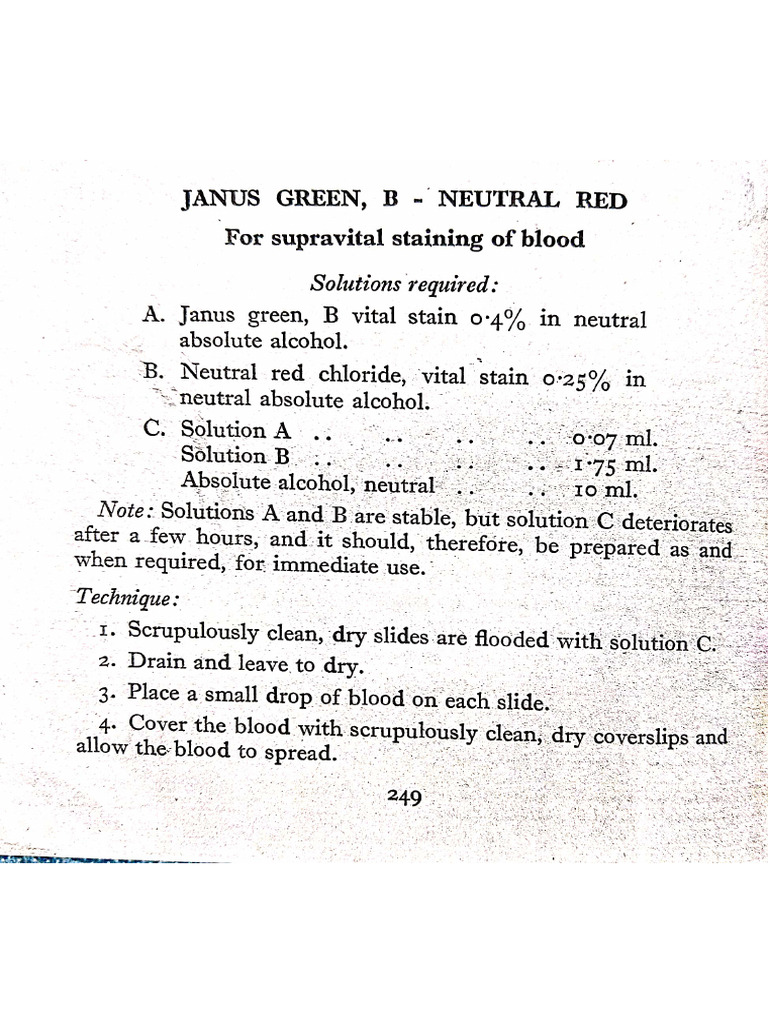 Supra Vital Staining of Cells by Neutral Red - Janus Green B | PDF