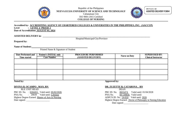 CASE-FORM-DR-Form-1B-ASSISTED-DELIVERY 2 | PDF