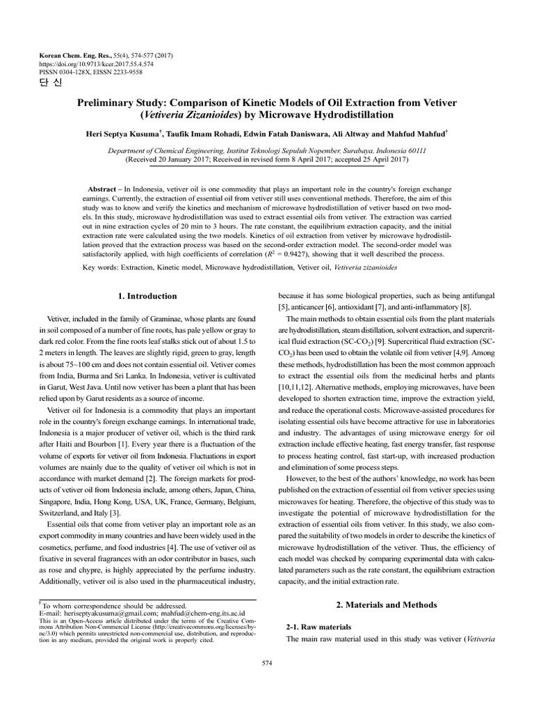 Preliminary Study - Comparison of Kinetic Models of Oil Extraction From ...