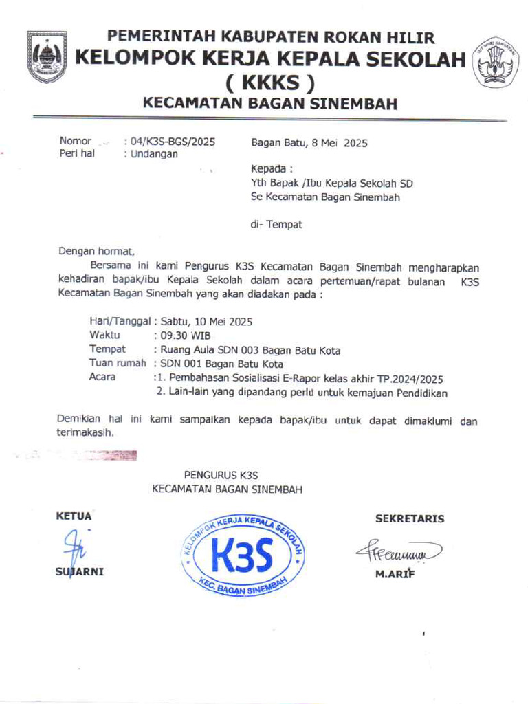 Undangan Rapat K3S | PDF