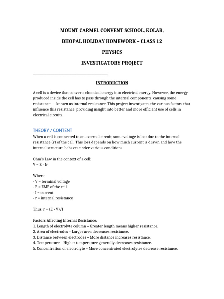 Internal Resistance Project | PDF | Voltage | Electrode