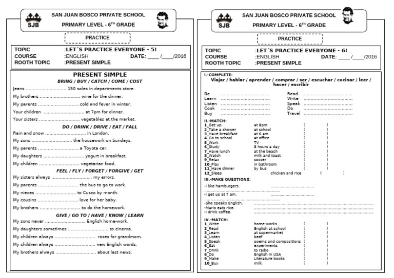 SJB 6to Practice Present Simple 5y6 | PDF | Eating Behaviors Of Humans ...