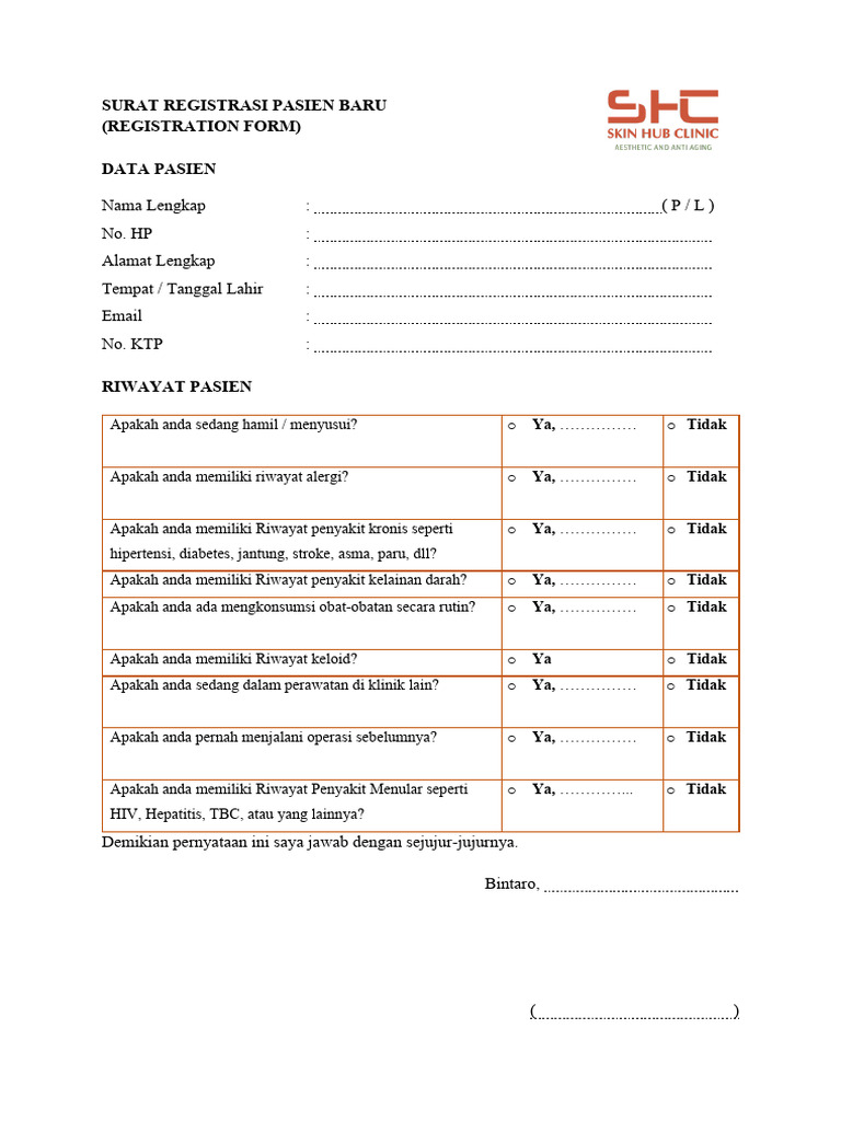 Form Registrasi Pasien Baru | PDF