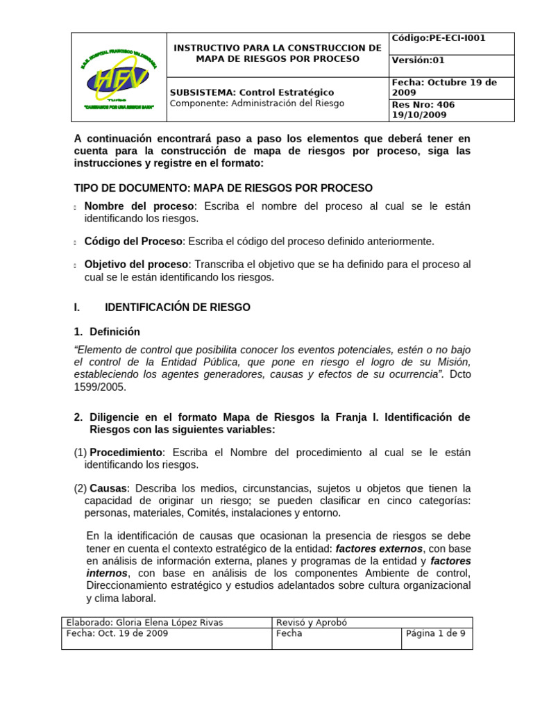 PECI-I001 Instructivo Mapa de Riesgos | PDF | Riesgo