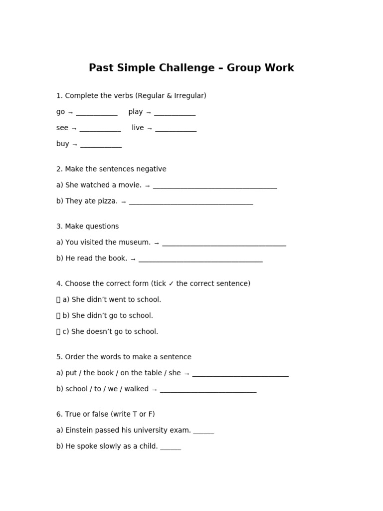 Past Simple Challenge Group Work v2 | PDF