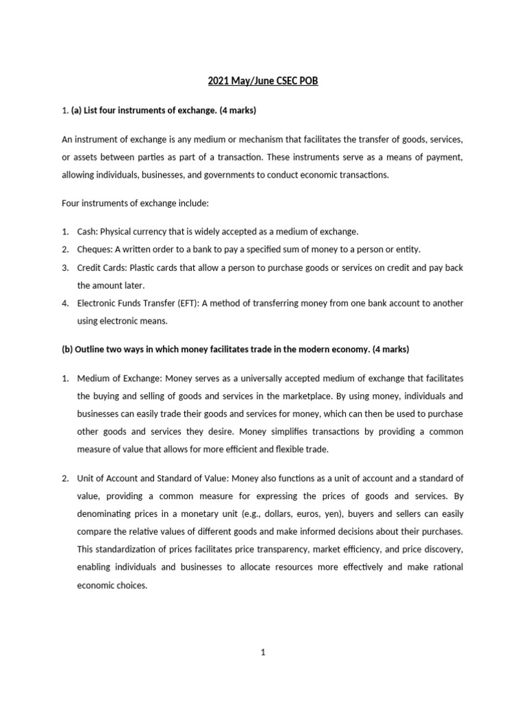 2021 May POB CSEC Paper 2 | PDF | Money | Mediation