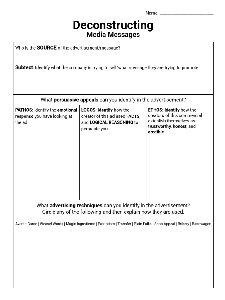 44 Deconstructing Media Handout | PDF