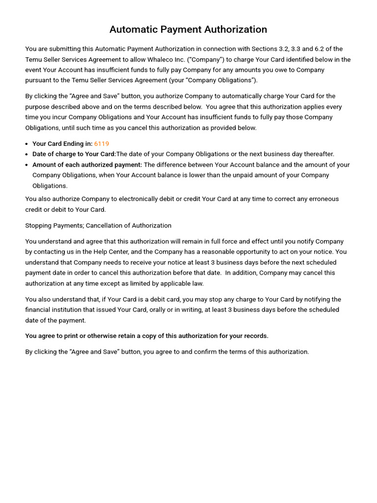 Automatic Payment Authorization 虚拟卡 | PDF