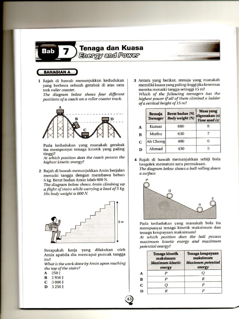 SAINS FORM 3 BAB 7 LATIHAN TENAGA DAN KUASA PART 1 | PDF