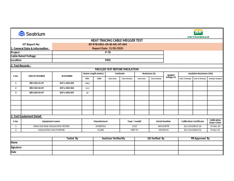 Heat Tracing Cable Megger Test Report | PDF | Electric Power ...