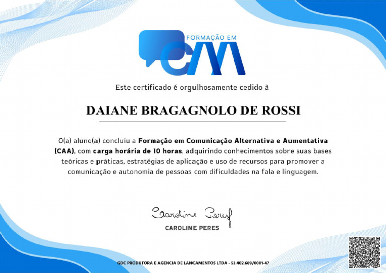 Certificate - Daiane CAA | PDF