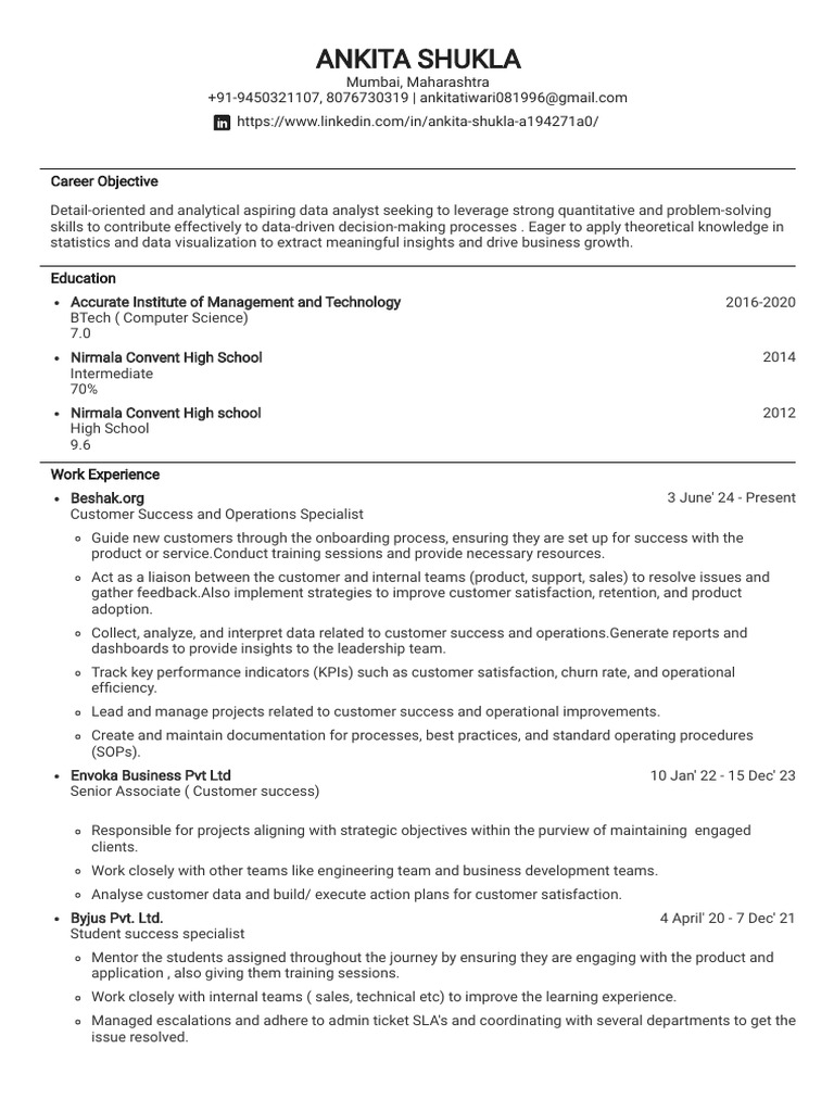Ankita Shukla Current CV-1 | PDF | Data | Computing