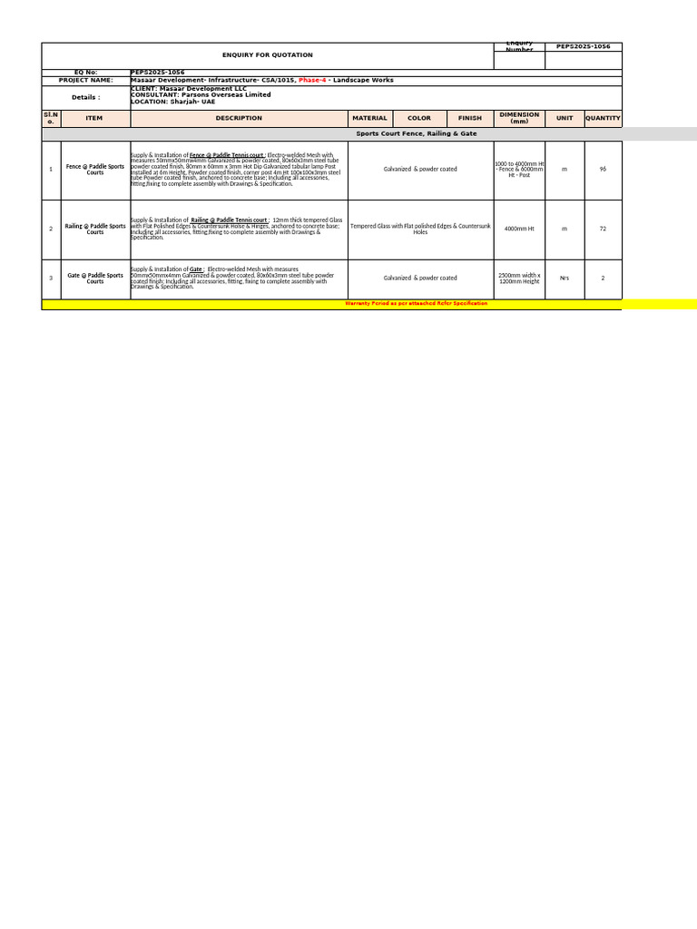 Material Schedule - Paddle Court Fence | PDF | Metals | Materials