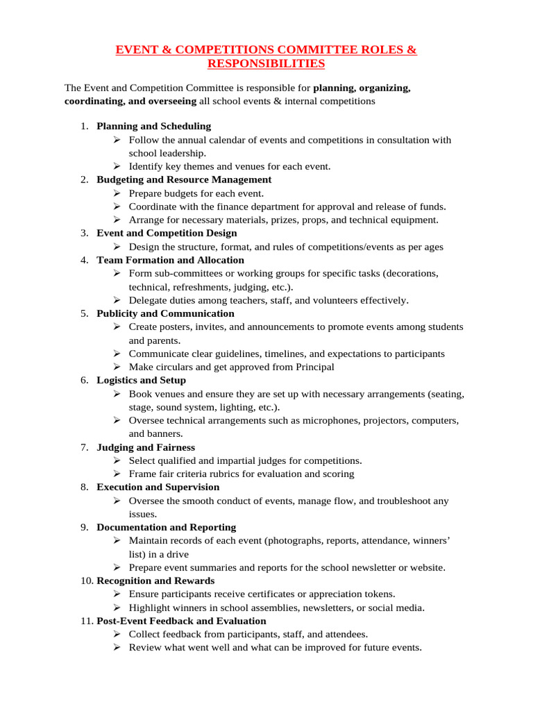 Committee & Convenor ROLES & Responsibilities | PDF | Educational ...